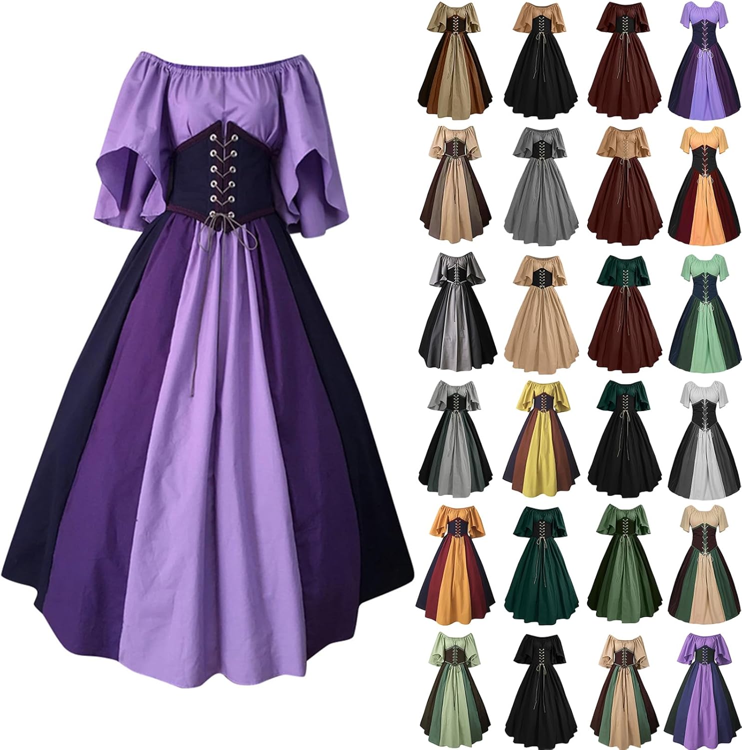 Amazon.com: Renaissance Faire Costume Women Plus Size Corset Dress Off ...