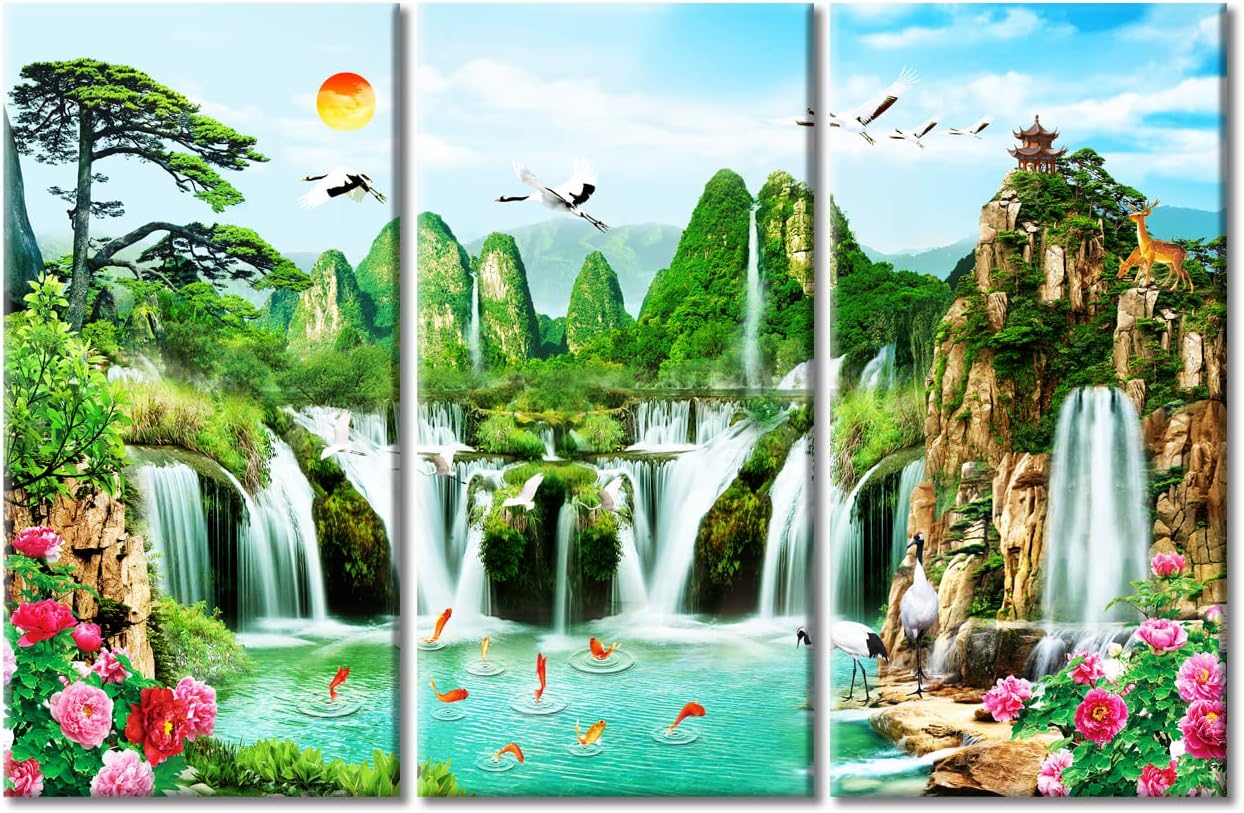 Amazon.com: 3 Pieces Landscape Painting Home Decor Chinese Style ...