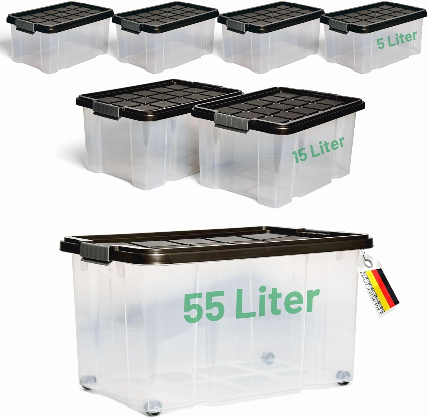 Novaliv 7-Piece Economy Set Storage Boxes with Lid, Anthracite, 1 x 55 ...