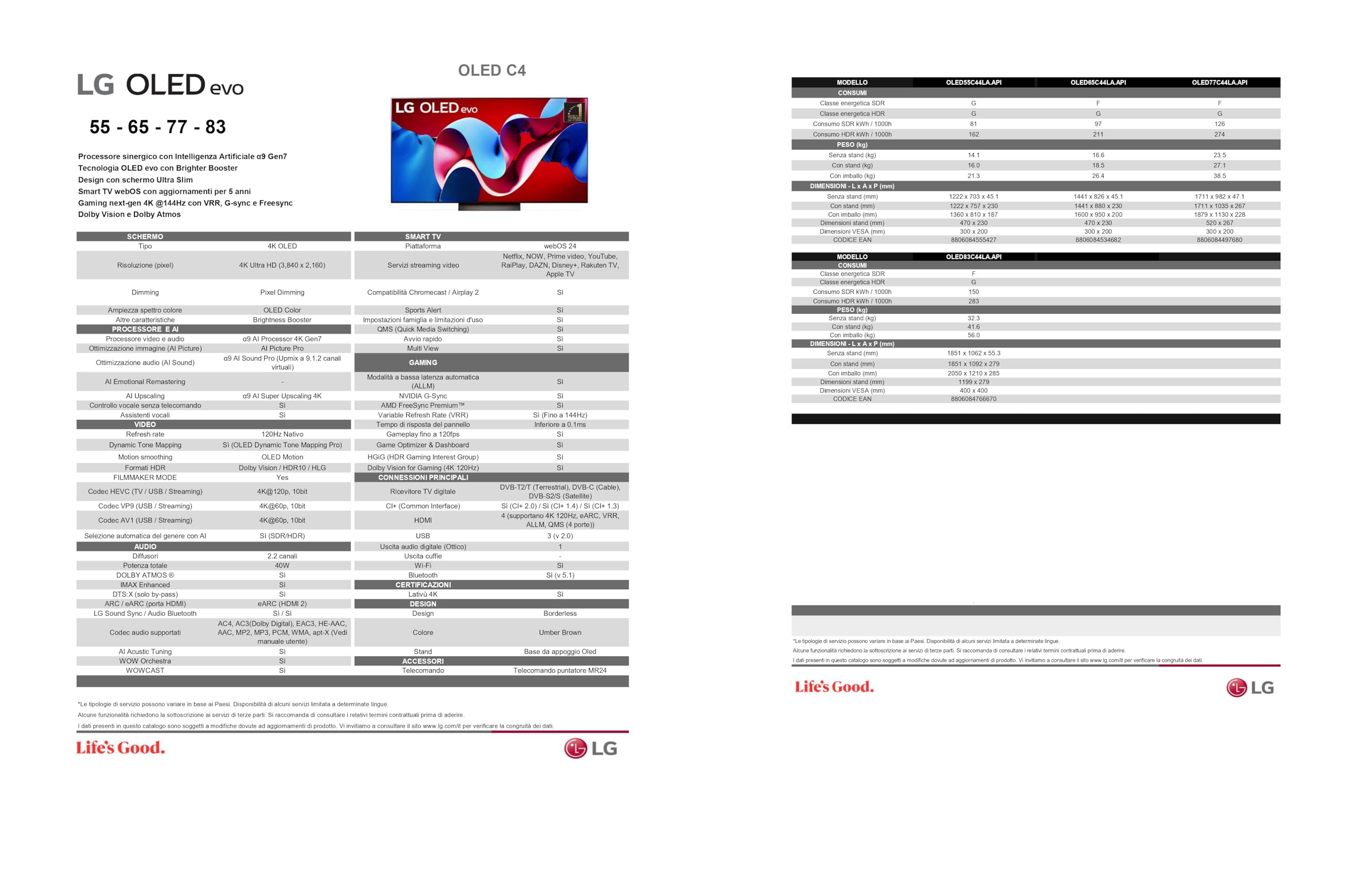 LG OLED evo 77'', Serie C4 2024, OLED77C44LA, Smart TV 4K, Processore α9 Gen7, Brightness ...