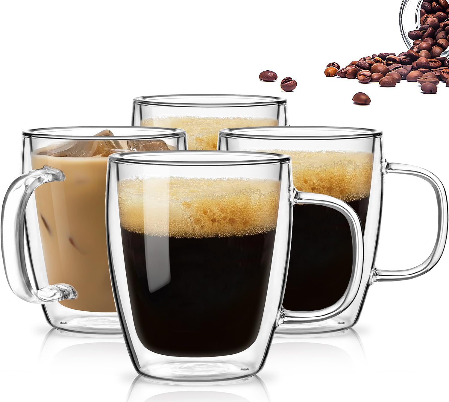 Snapklik.com : OJA Double Walled Glass Coffee Mugs Set Of 4 12oz Hand ...