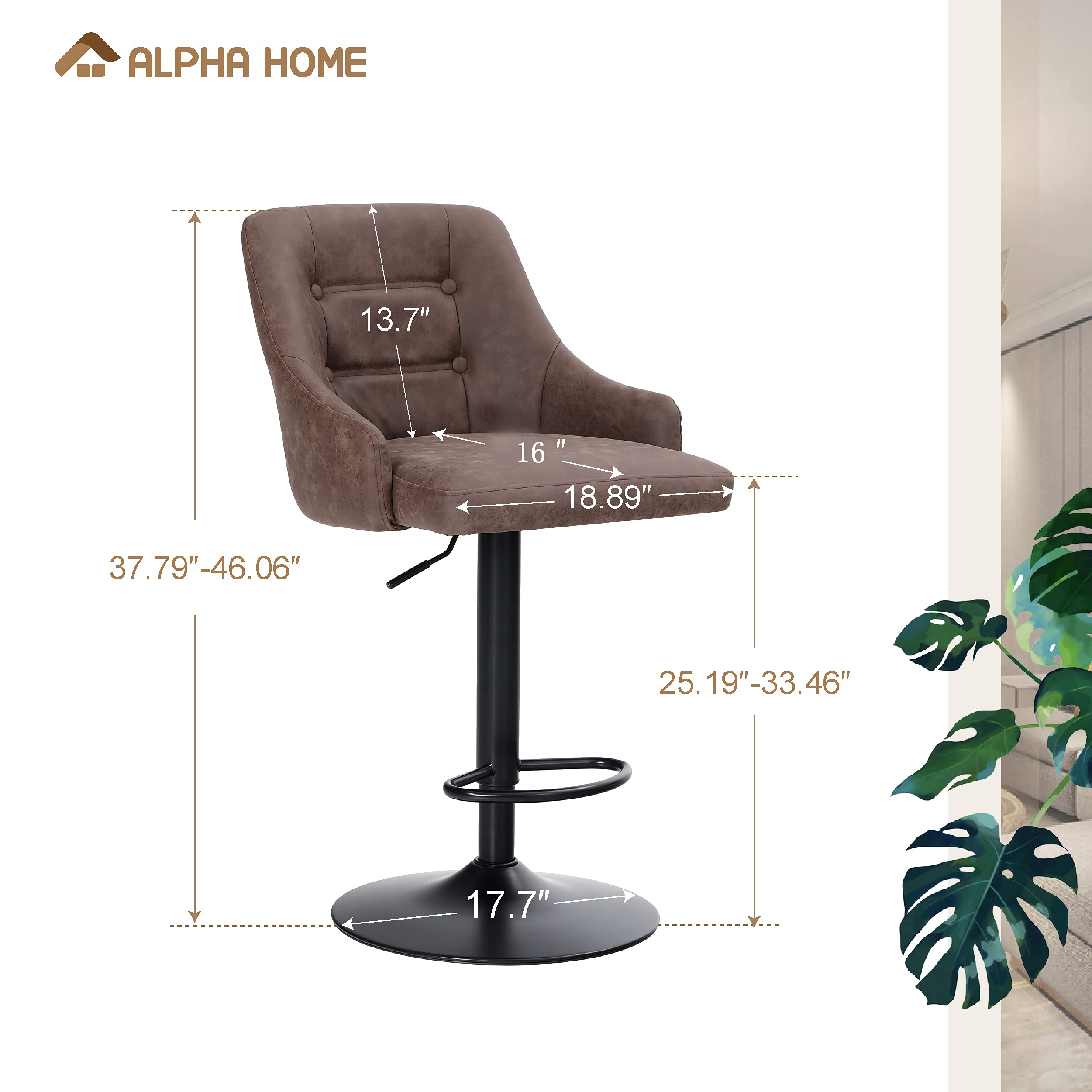 ALPHA HOME Swivel Bar Stools Set of 2 Adjustable Airlift Counter Height ...