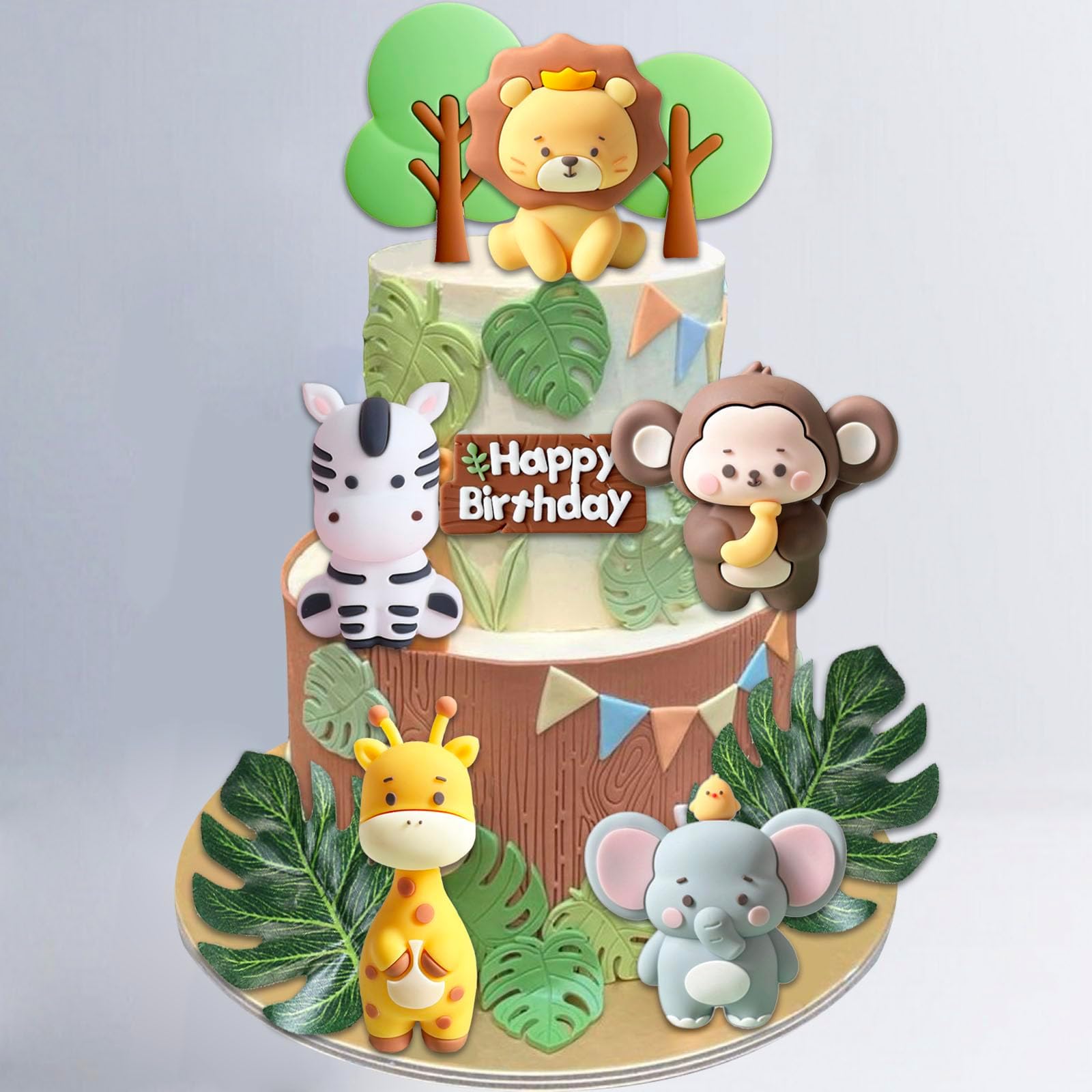 Amazon.com: 36 Pcs Safari Cake Topper Leaves Cake Decorations Elephant Birthday Cake Toppers ...