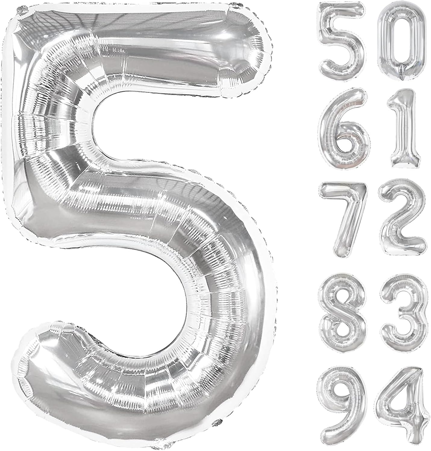 Amazon.com: Silver 5 Balloon, Number Balloons 40 Inch, 5th Birthday ...