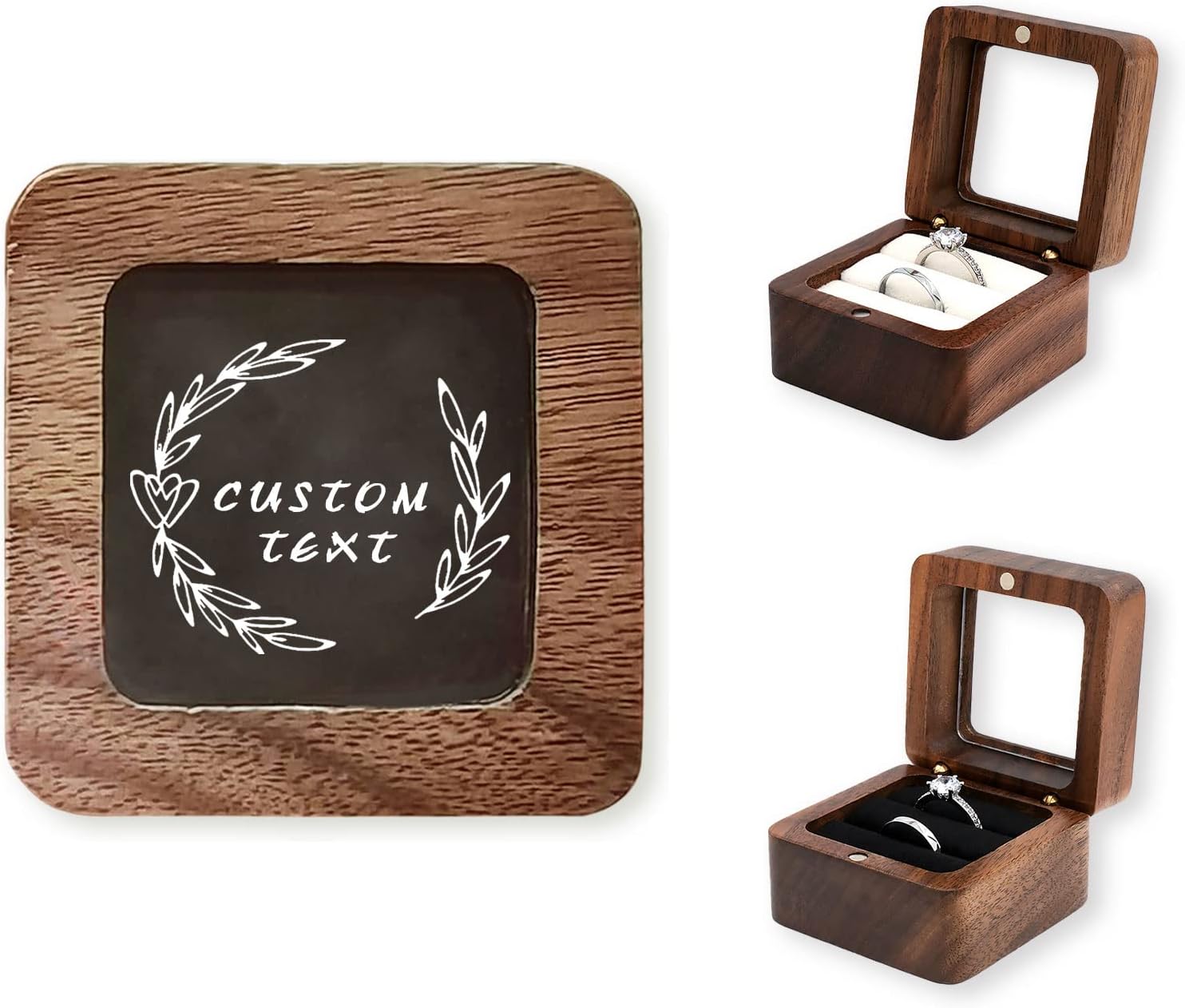 Amazon.com: LAIFU Custom Wooden Ring Box Personalized Walnut Wood ...