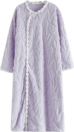 Oplxuo Womens Texture Flower Plush Robe Soft Warm Fluffy Fleece ...