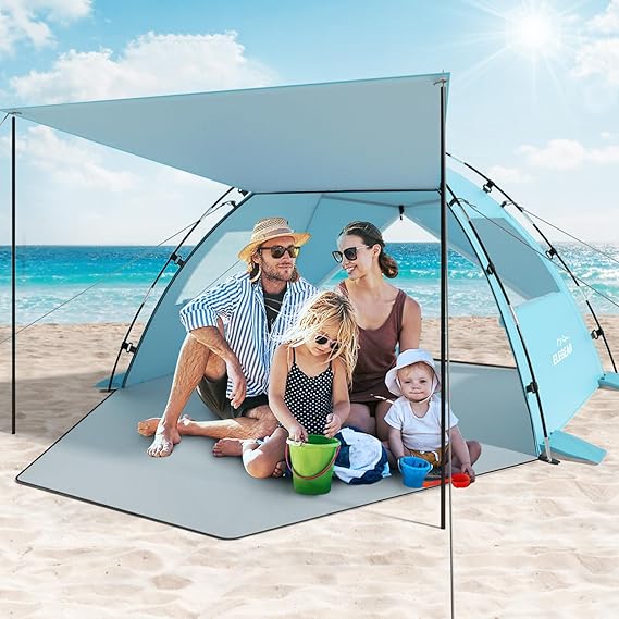 Elegear Beach Tent for 4-5 Person with Extra Large Canopy, Portable Sun ...
