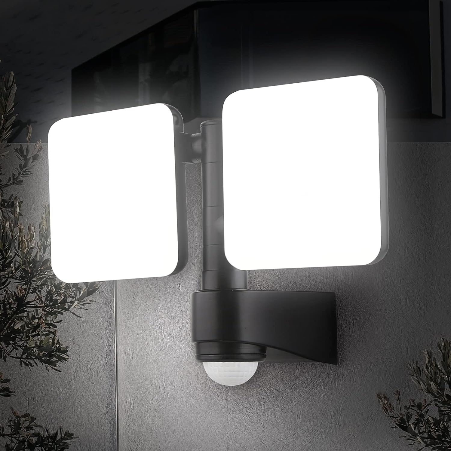 Adjustable Twin Head LED Wall Light with Motion Sensor, 20W IP54 PIR ...