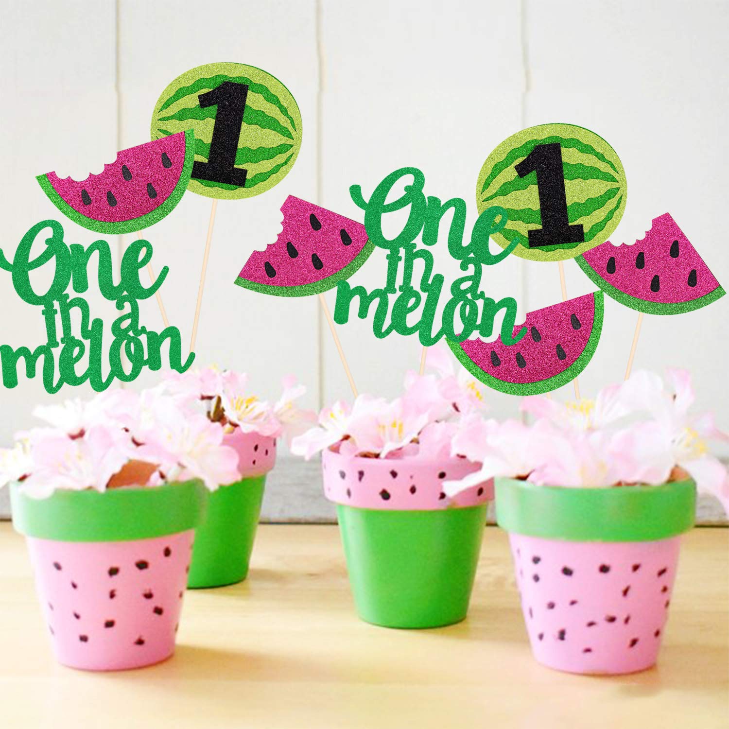 Amazon.com: One in a melon Centerpieces 12 Set Watermelon Glitter Party ...