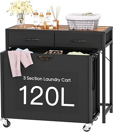 Amazon.com: Laundry Sorter, Rolling Laundry Hamper with 3 Section Pull ...