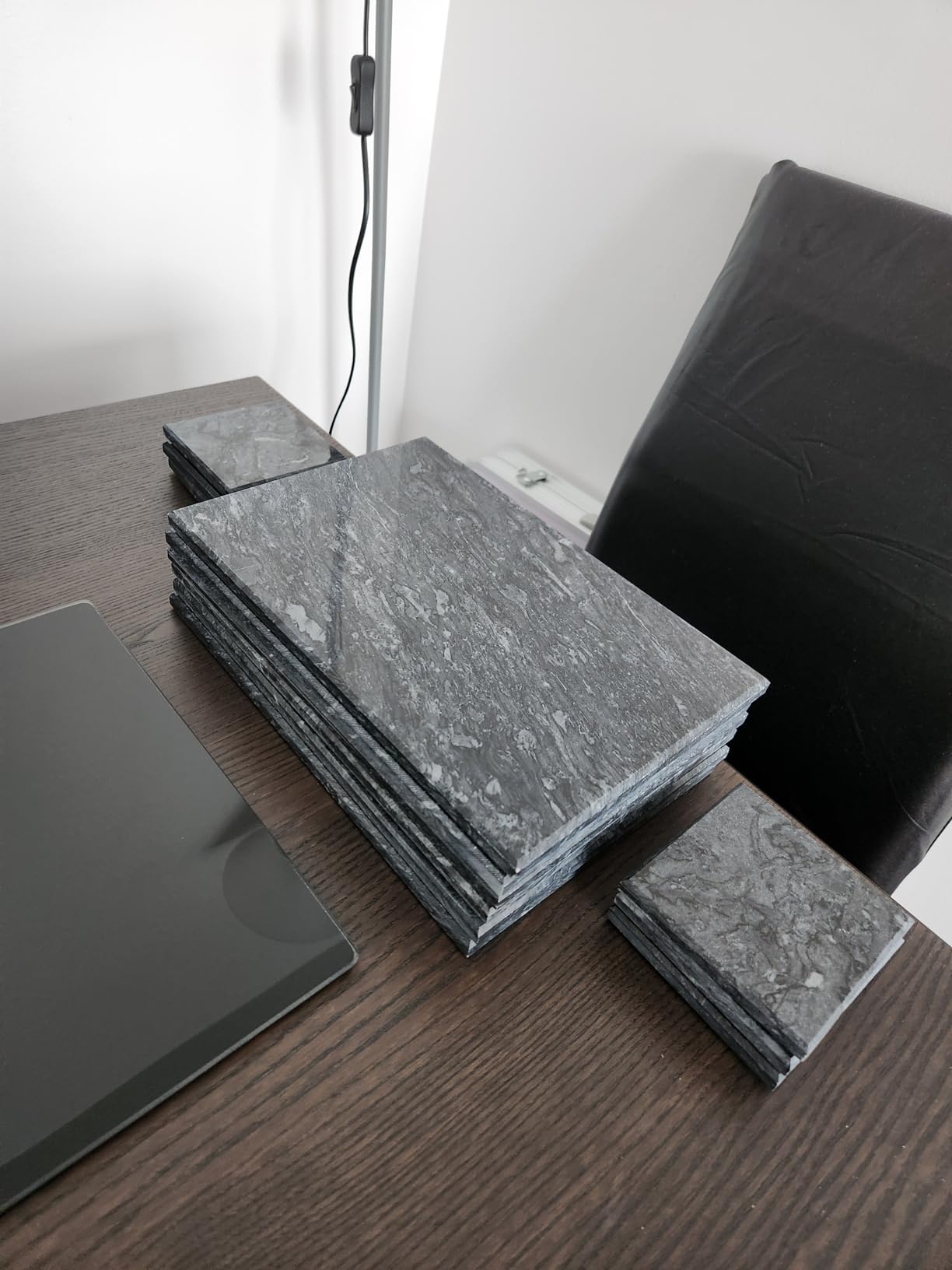 Argon Tableware 12pc Black Marble Placemats & Square Coasters Set - Stone Rectangular Platter ...