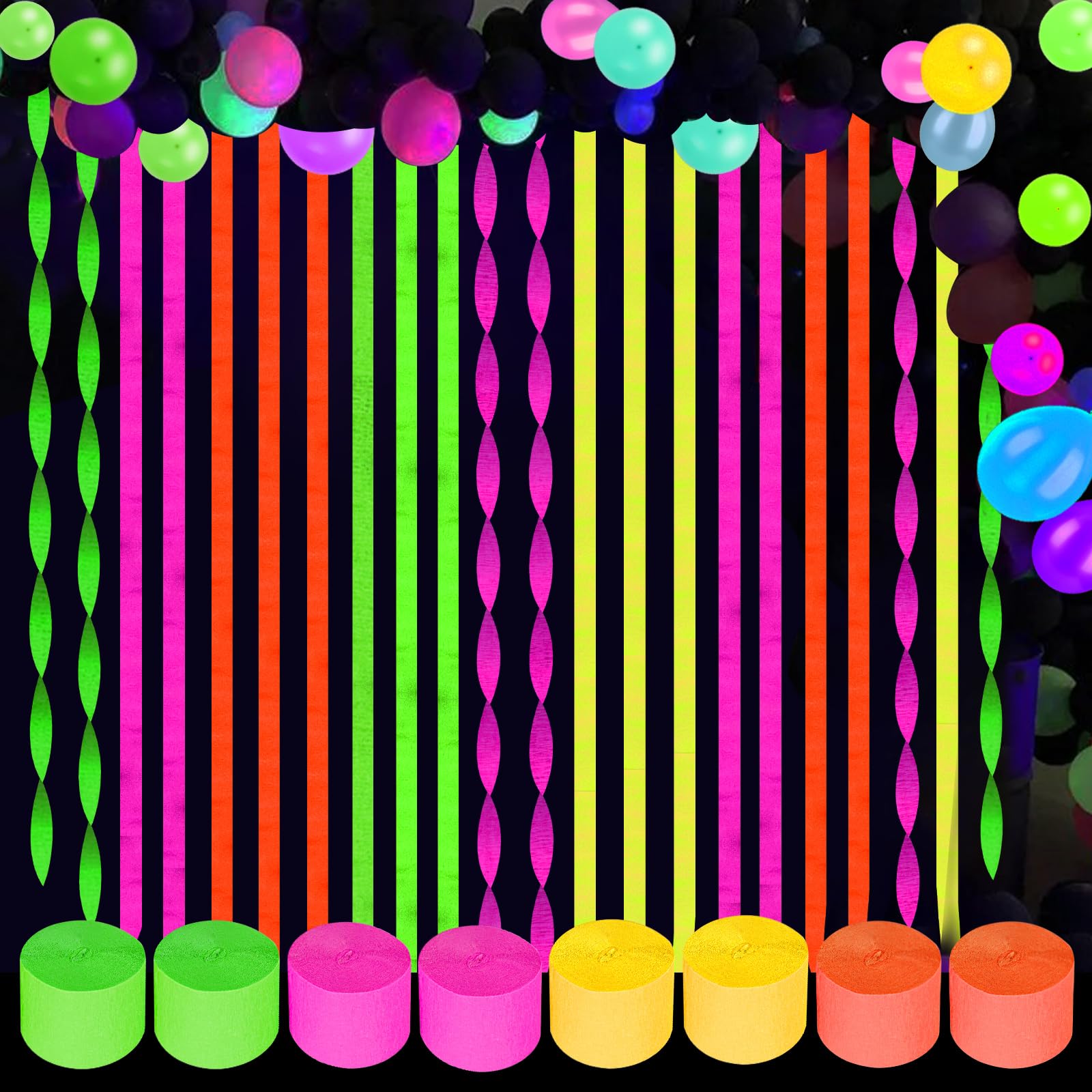 Qpout 656 Feet Crepe Paper Streamers Neon Party Decorations, 8 Rolls UV ...
