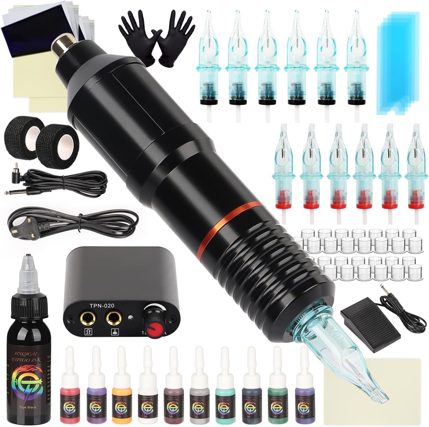 Tattoo Complete Tattoo Kit, Tattoo Gun Kit with 10 Colors 5ml Tattoo ...