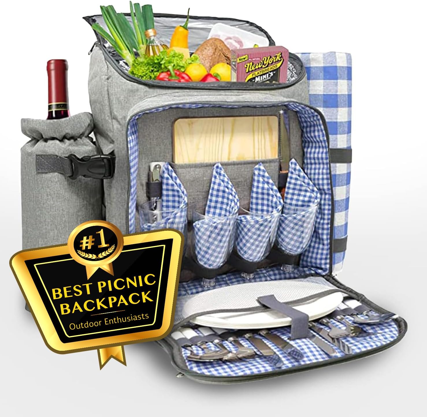 Amazon.com: Premium Picnic Basket Backpack for 4: Insulated Bag with ...