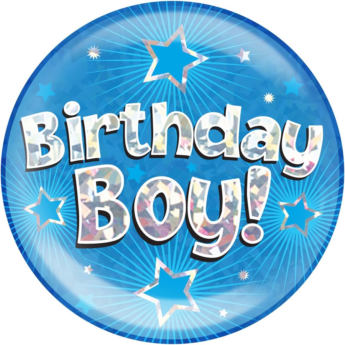 OAKTREE UK 633322 6" Jumbo Badge Birthday Boy Blue Holographic Cracked ...