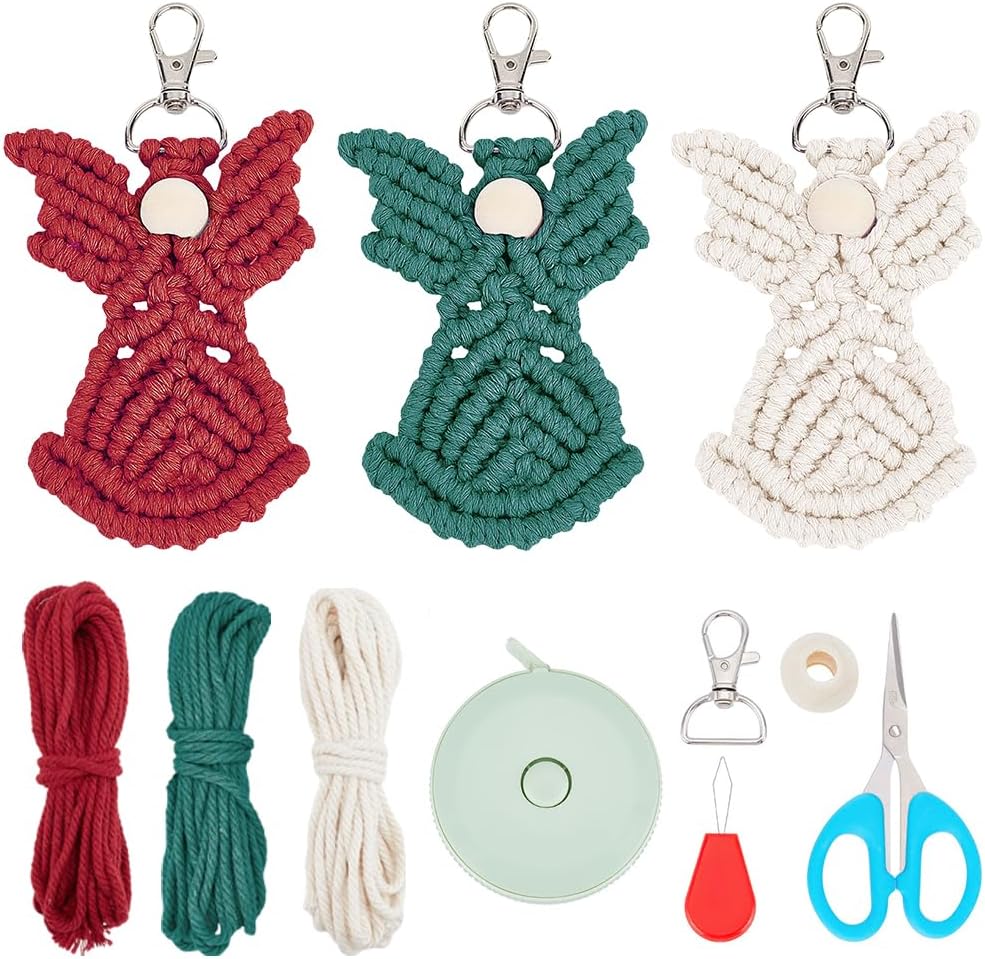 Amazon.com: INFUNLY 3 Set DIY Macrame Keychain Kits Angel Macrame ...