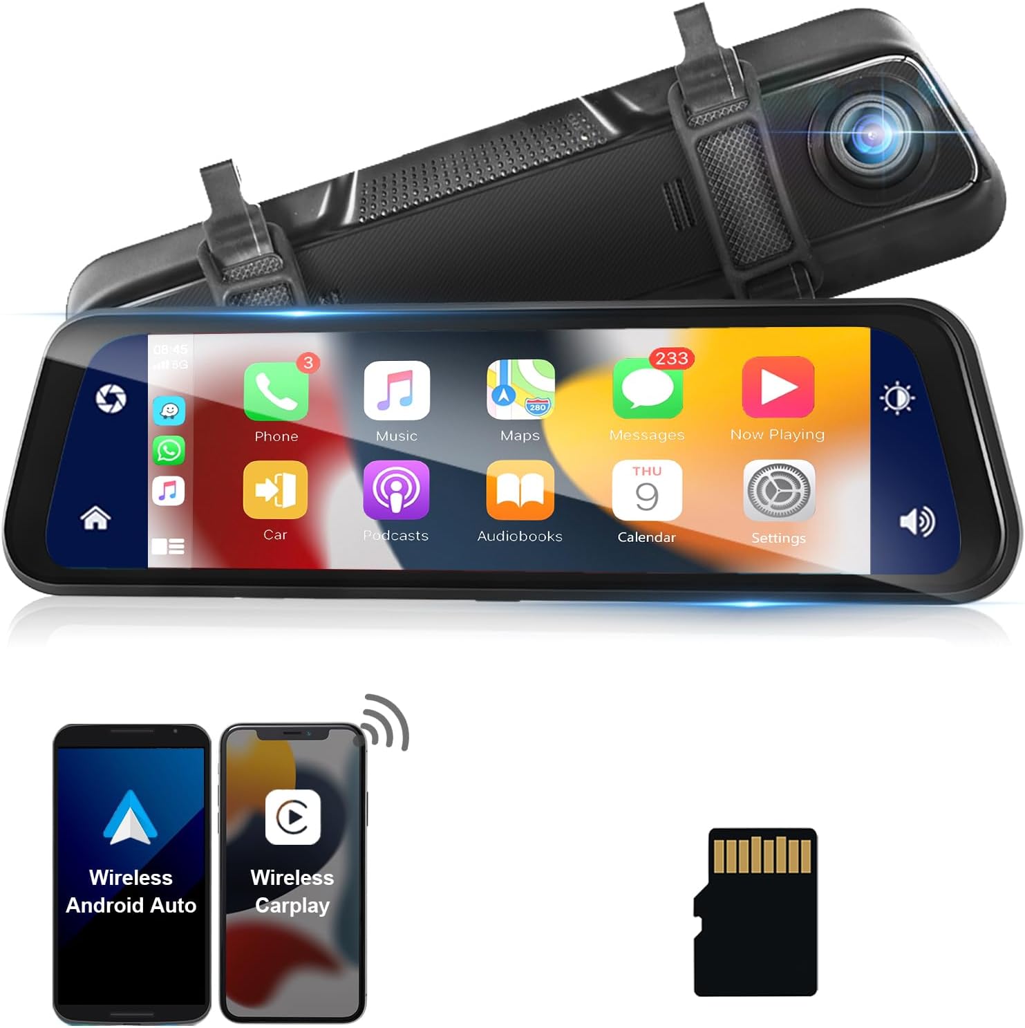 Amazon.com: Mirror Dash Cam with Wireless Carplay & Android Auto Map ...