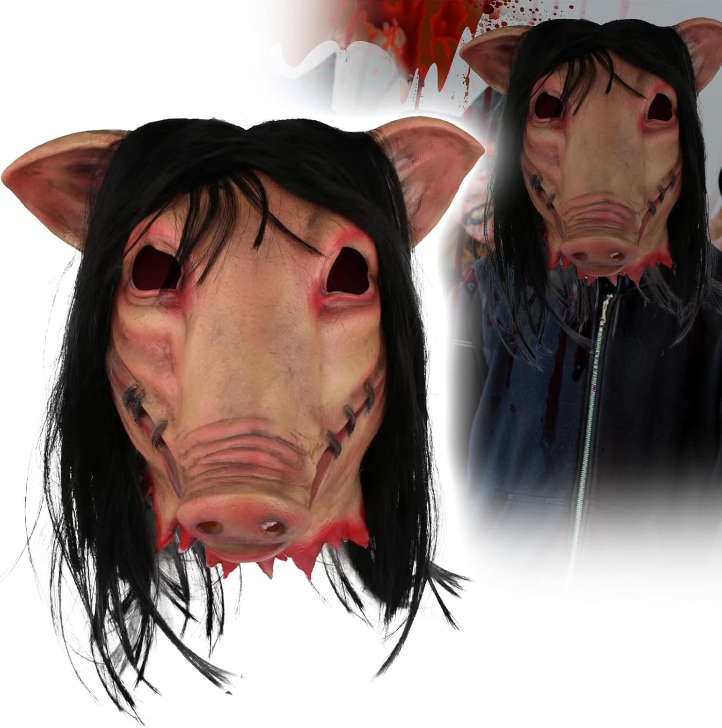 Amazon.com: XKEJKNY Scary Saw Pig Mask, Halloween Horror Full Head ...