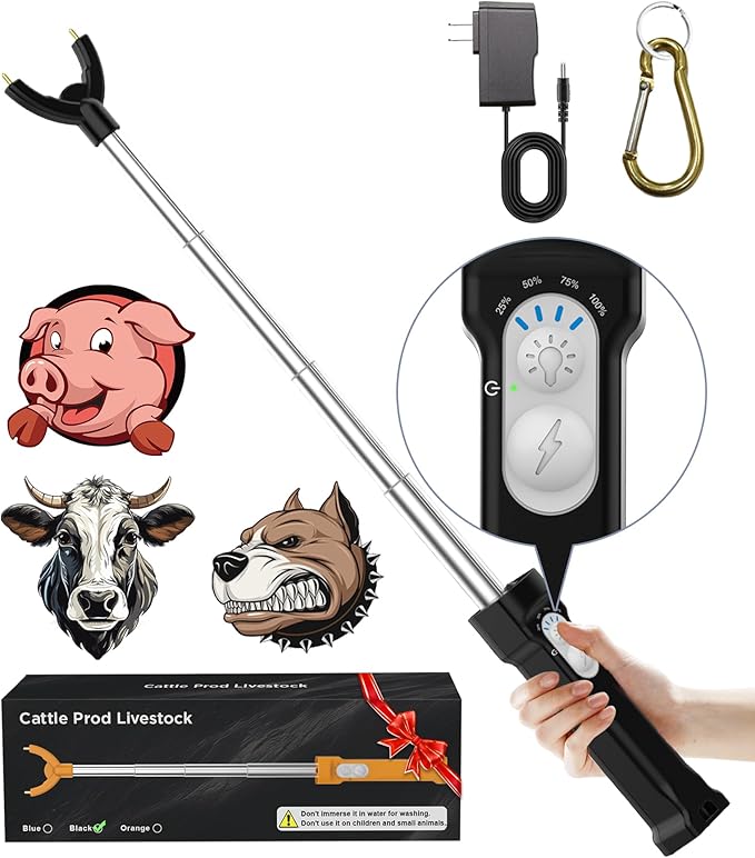 Amazon.com : Cattle Prod Rechargeable with Led Light, Waterproof Cattle ...