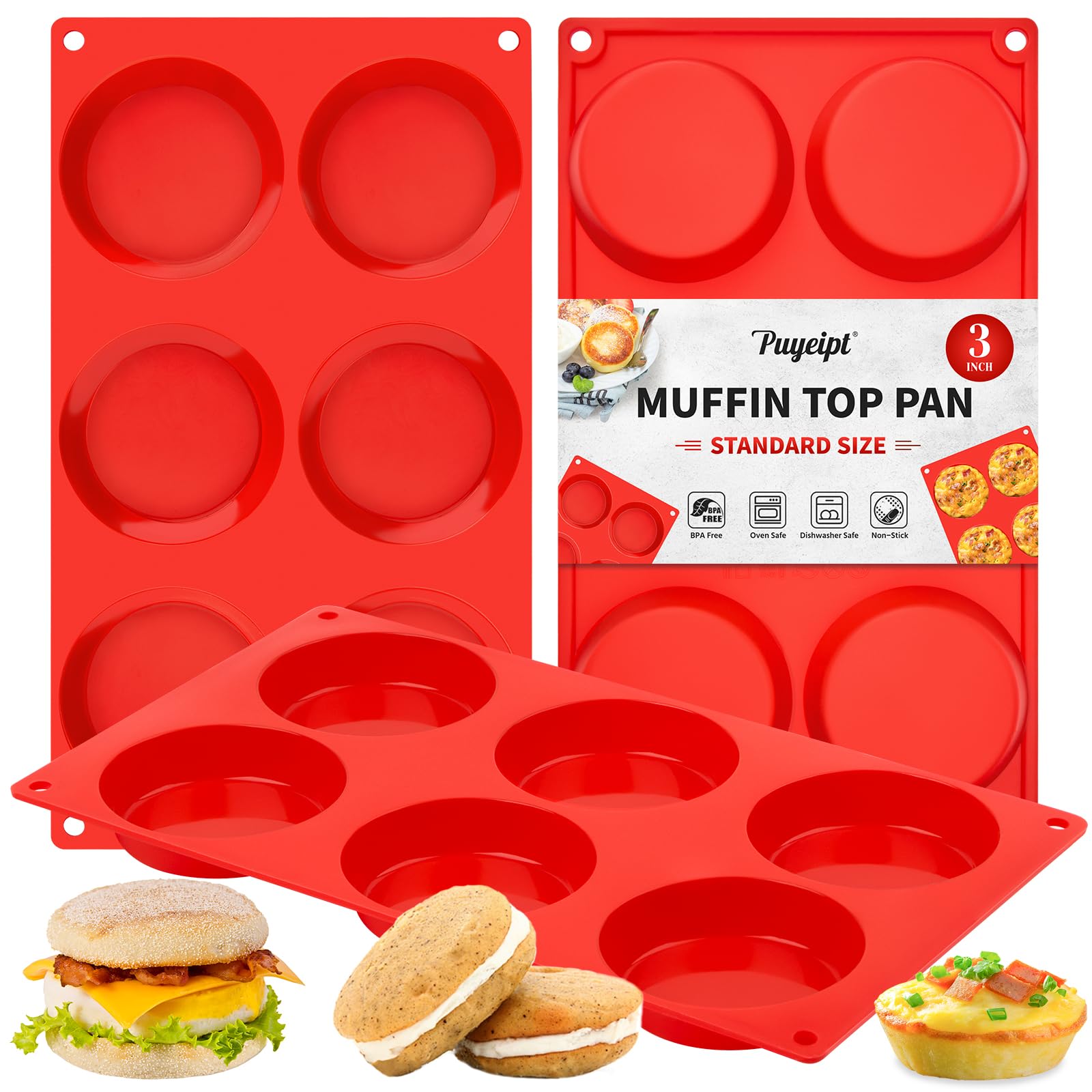 Amazon.com: Puyeipt 3 Pack Silicone Egg Molds, 3 Inch Non-Stick Muffin ...