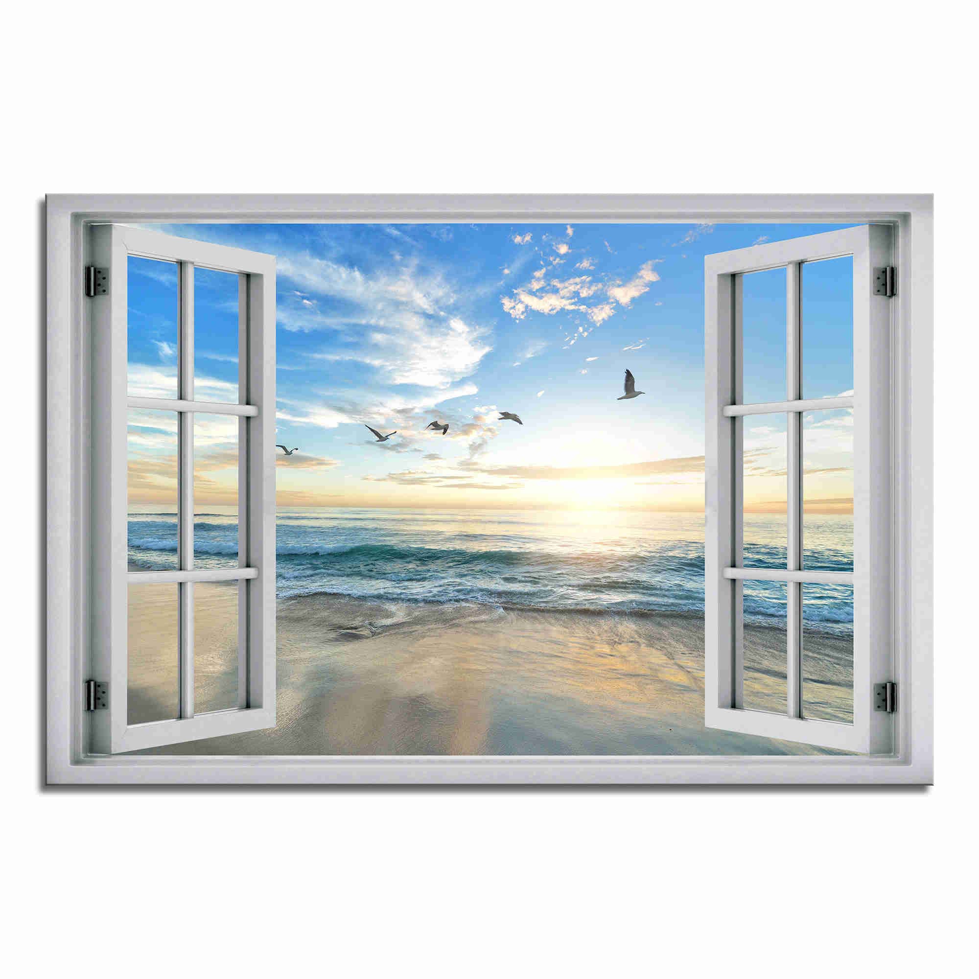 Amazon.com: Beach Wall Decor Window View Posters Ocean Seagull Wall Art ...
