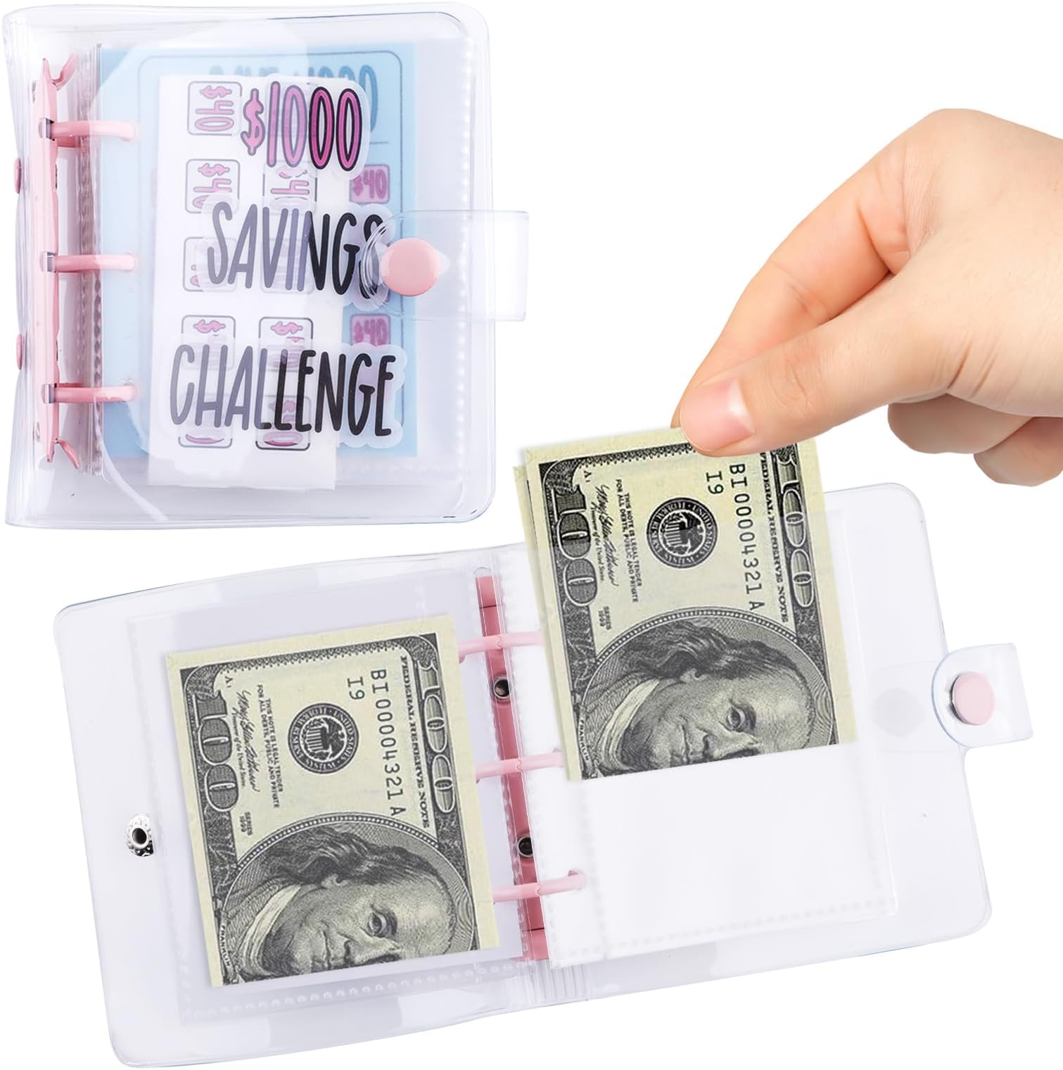 $1000 Saving Challenge, 100 Envelopes Mini Budget Binder, Clear Savings ...