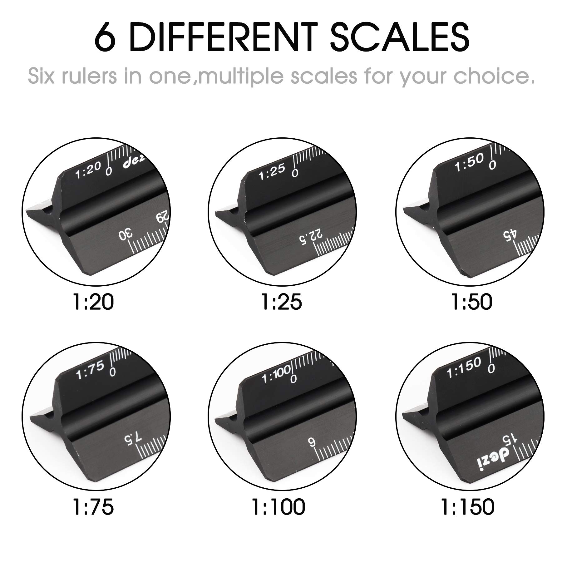 HIHUHEN Metal Scale Ruler for Architects & Engineers, Matrix 30cm Black ...