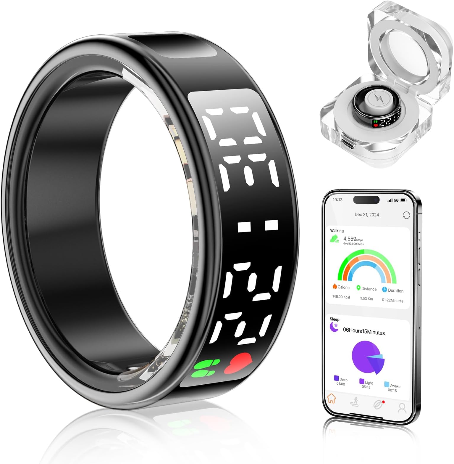 Amazon.com: Smart Ring Health Tracker for Women & Men - IP68 Waterproof ...
