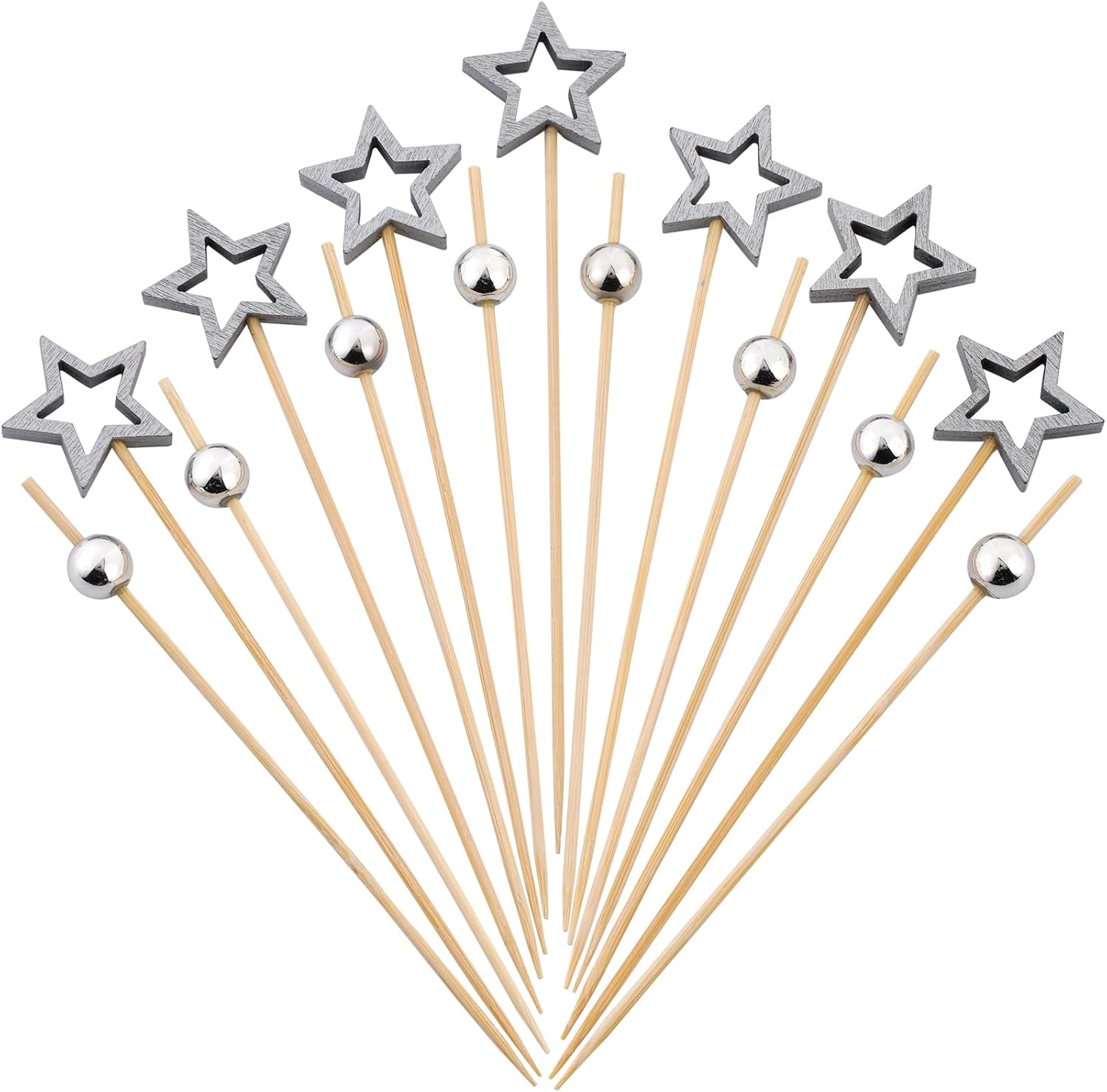 Amazon.com | Minisland 150 Counts Silver Pearl and Star Cocktail Picks ...