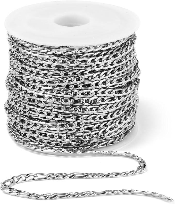 Amazon.com: [33 Feet] Stainless Steel Figaro Chain, 3mm Width 304 ...