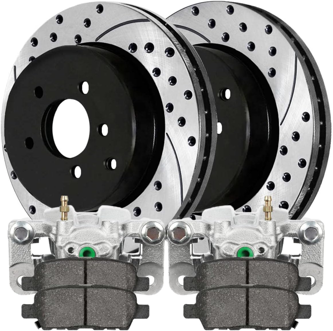 Amazon.com: AutoShack Black Hat Drilled and Slotted Brake Rotors with ...