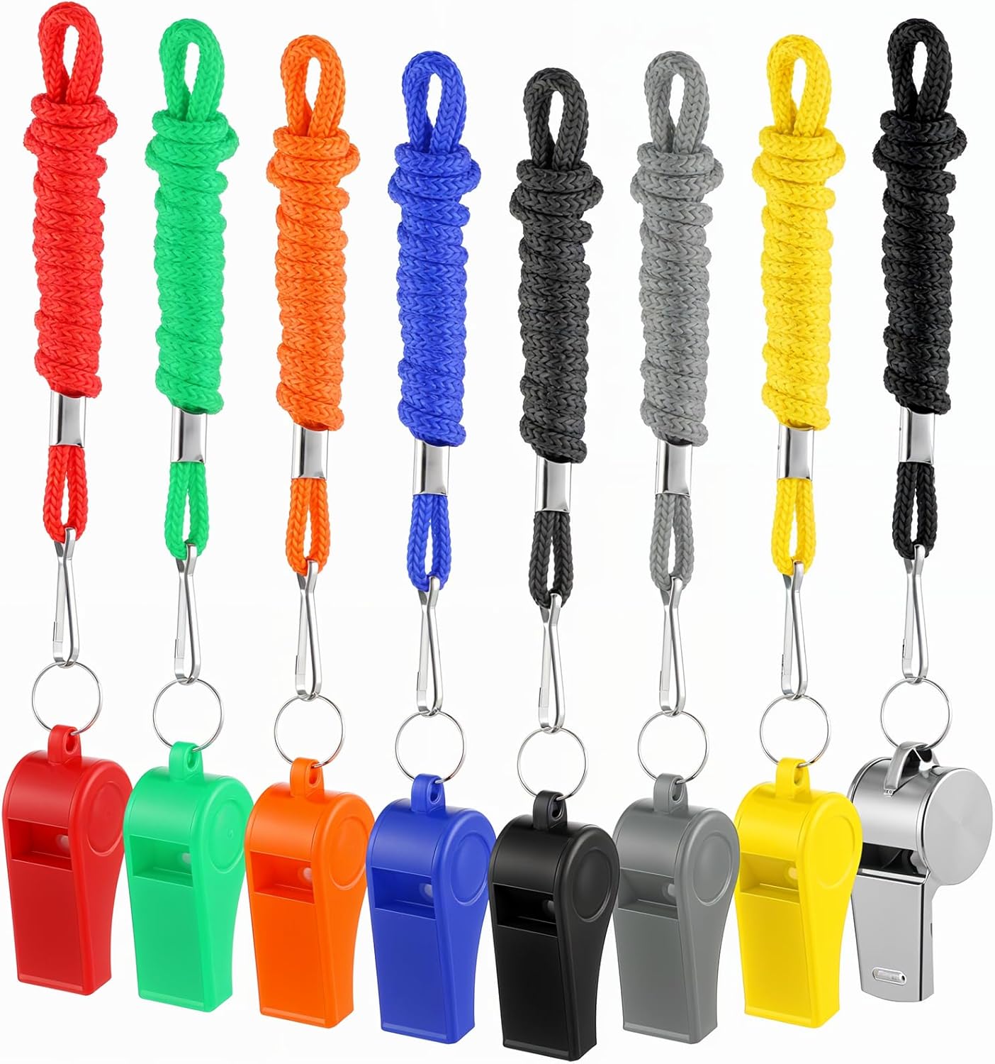8 PCS Whistles with Lanyard, Colorful Plastic Sports Whistles Loud ...