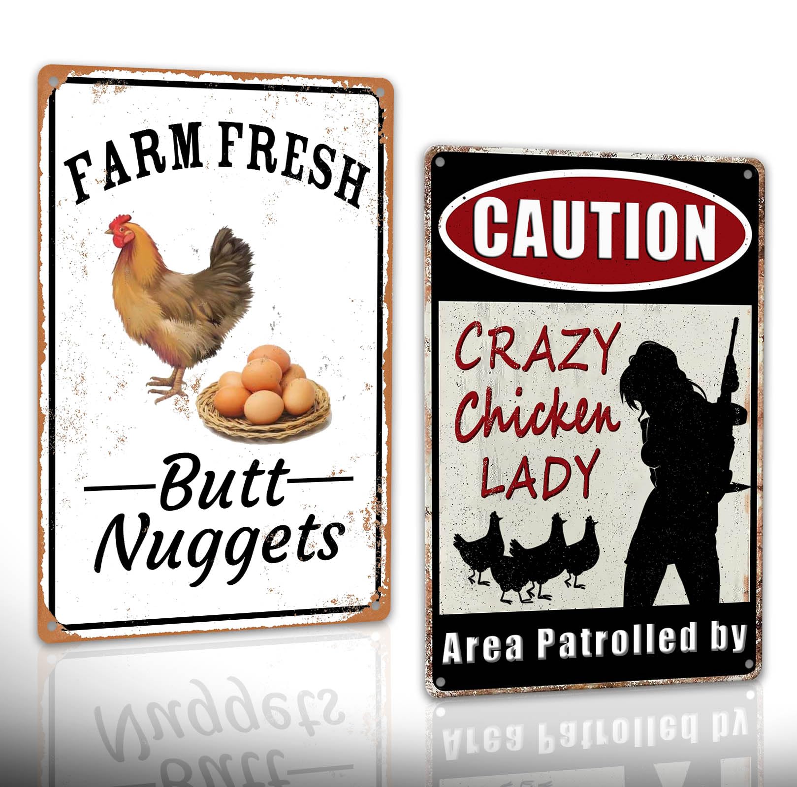 Amazon.com : Ynjzk 2pcs Funny Chicken Sign Vintage Chicken Metal Tin ...