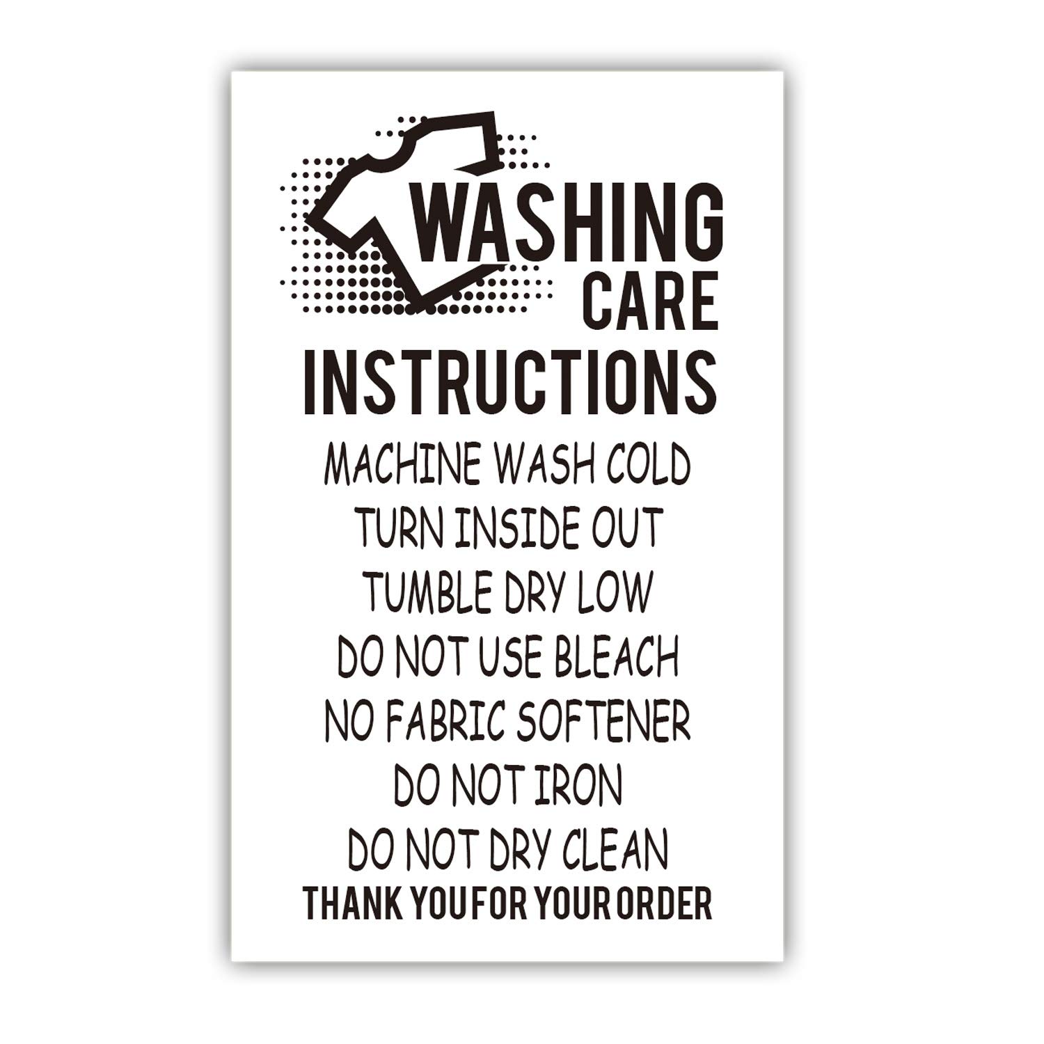 None Brand 50 T-Shirt Washing Instructions Cards, Shirt Care ...