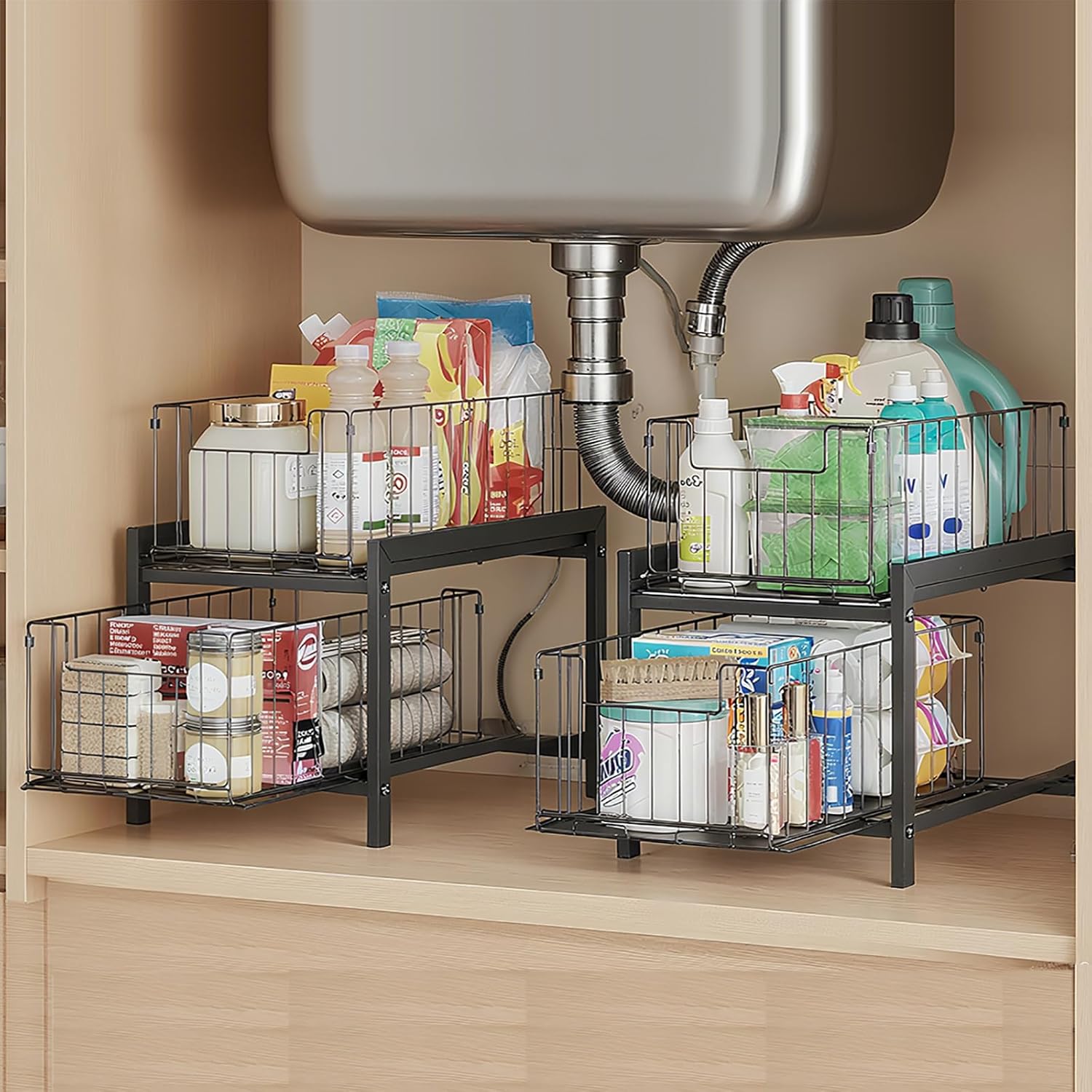 Amazon.com: INGIORDAR Under Sink Organizer 2 Tier Multi Purpose Pull ...