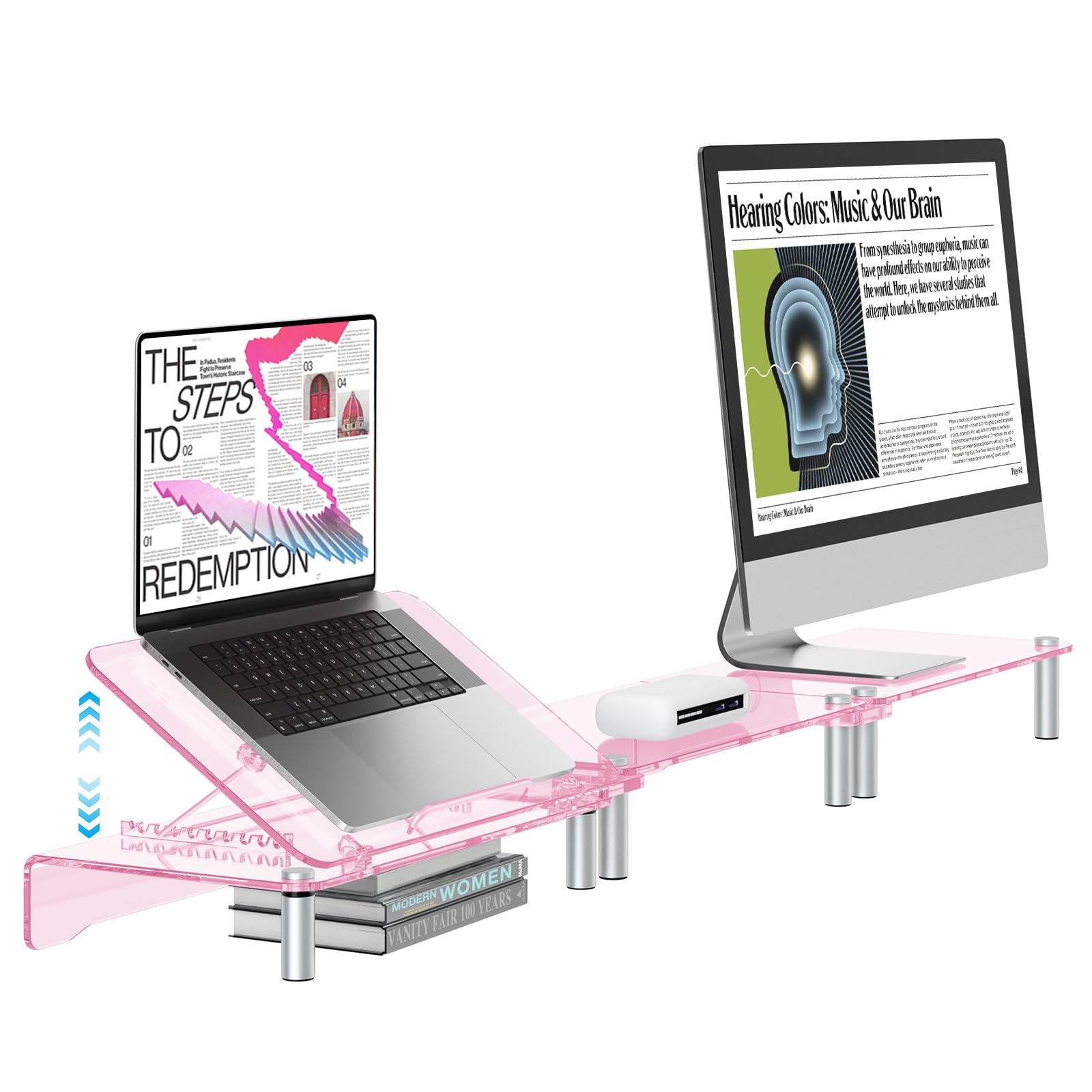 Amazon.com: HEWYIOS Pink Acrylic Dual Monitor Stand for Desk,Adjustable ...