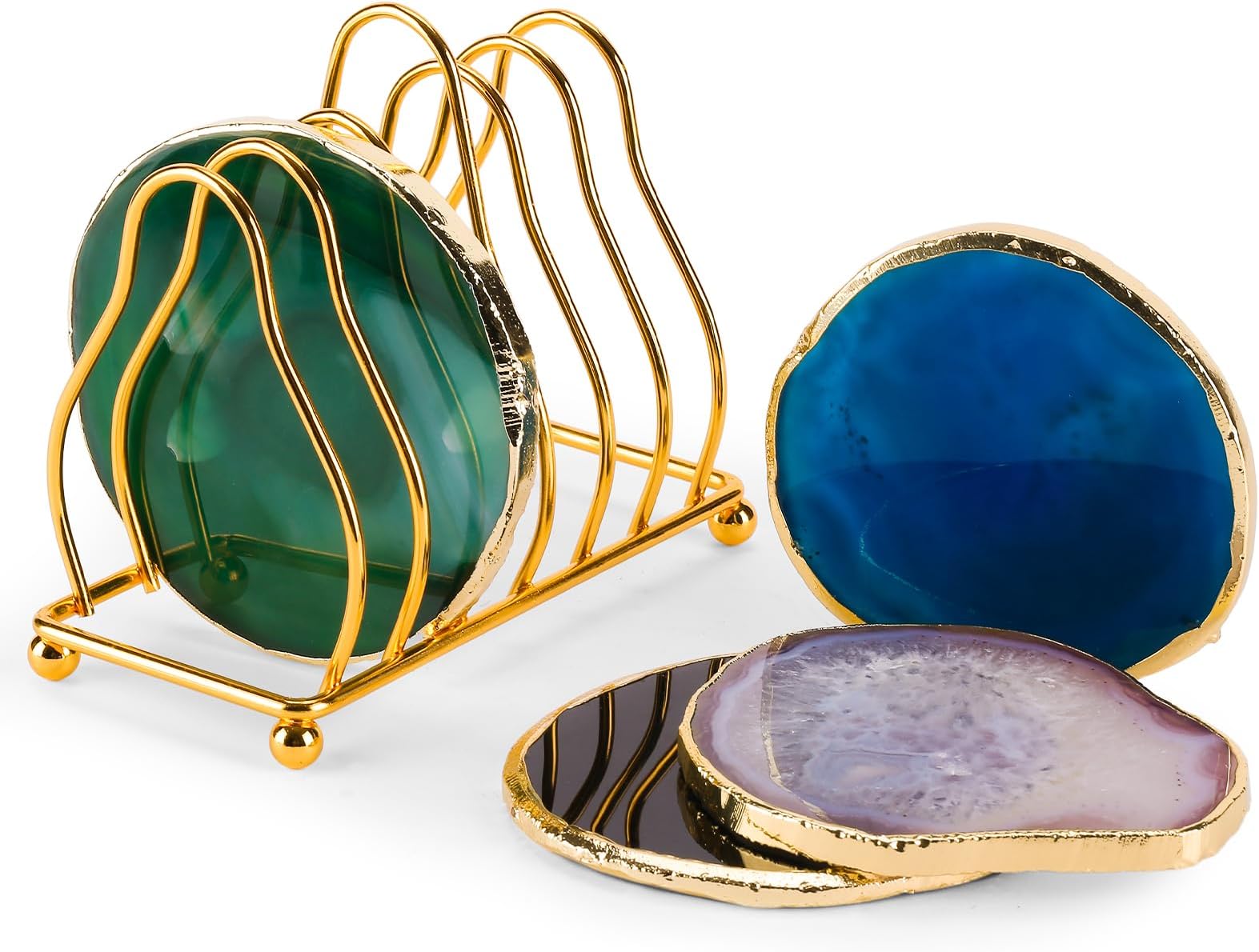 Amazon.com | Dashalexandra Set Of 4 Agate Coasters - Blue Colored Agate ...