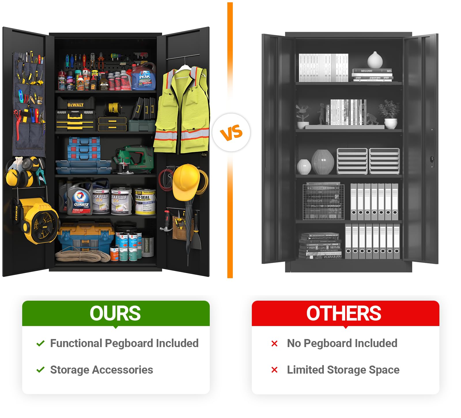 ANTISTA Metal Storage Cabinet - 72 Inch Black Lockable Garage Cabinet ...