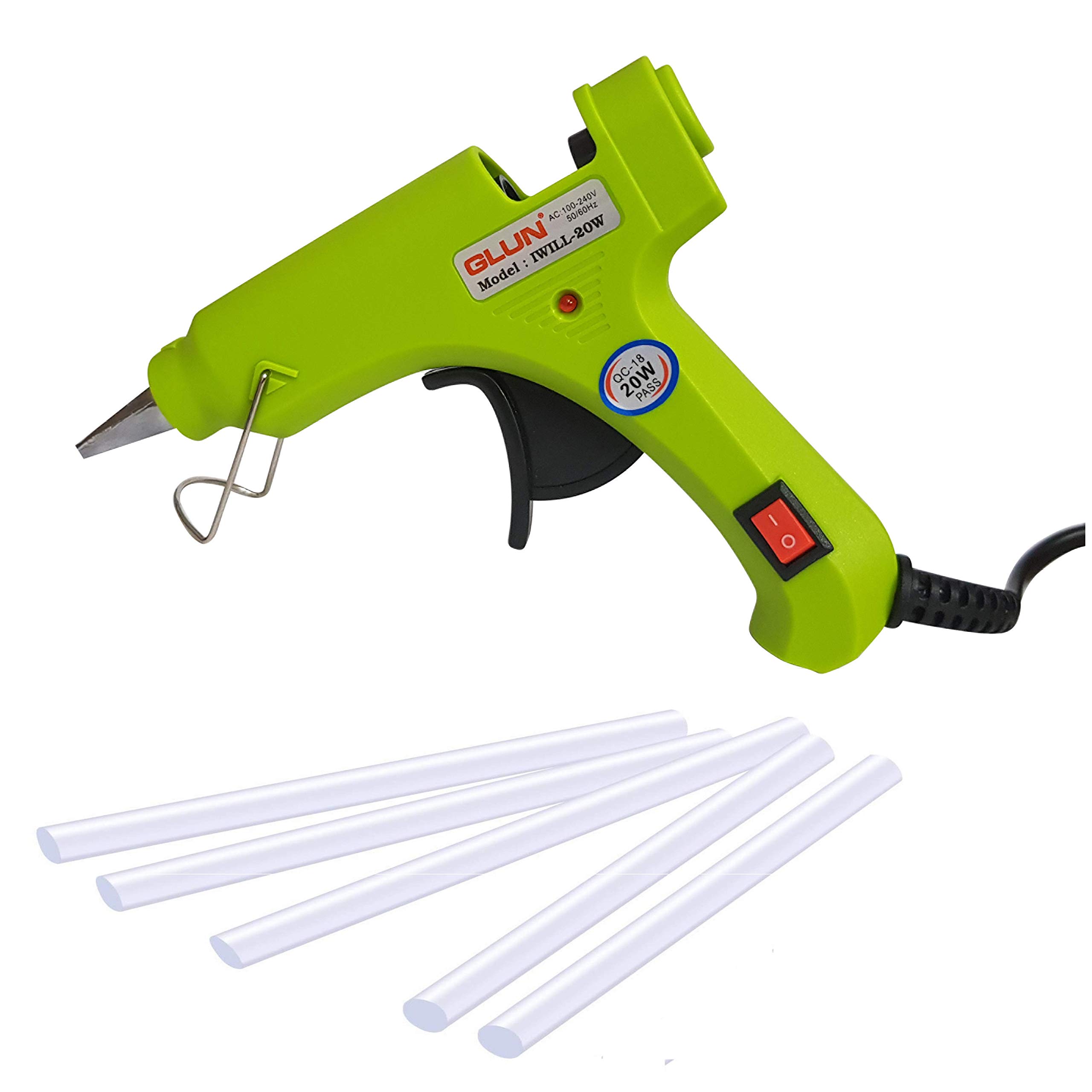 GLUN20W 20WATT Mini Green 7 MM HOT MELT Glue Gun with 5 Sticks (Green ...
