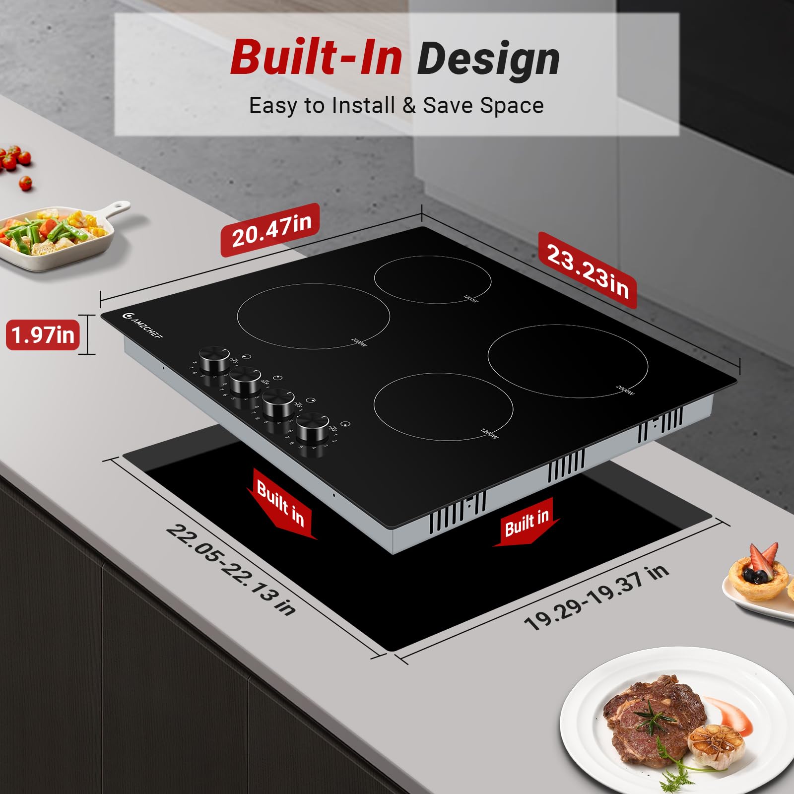 Snapklik.com : AMZCHEF 24 Inch Bulit-in Electric Cooktop, 240/6400W 11 ...