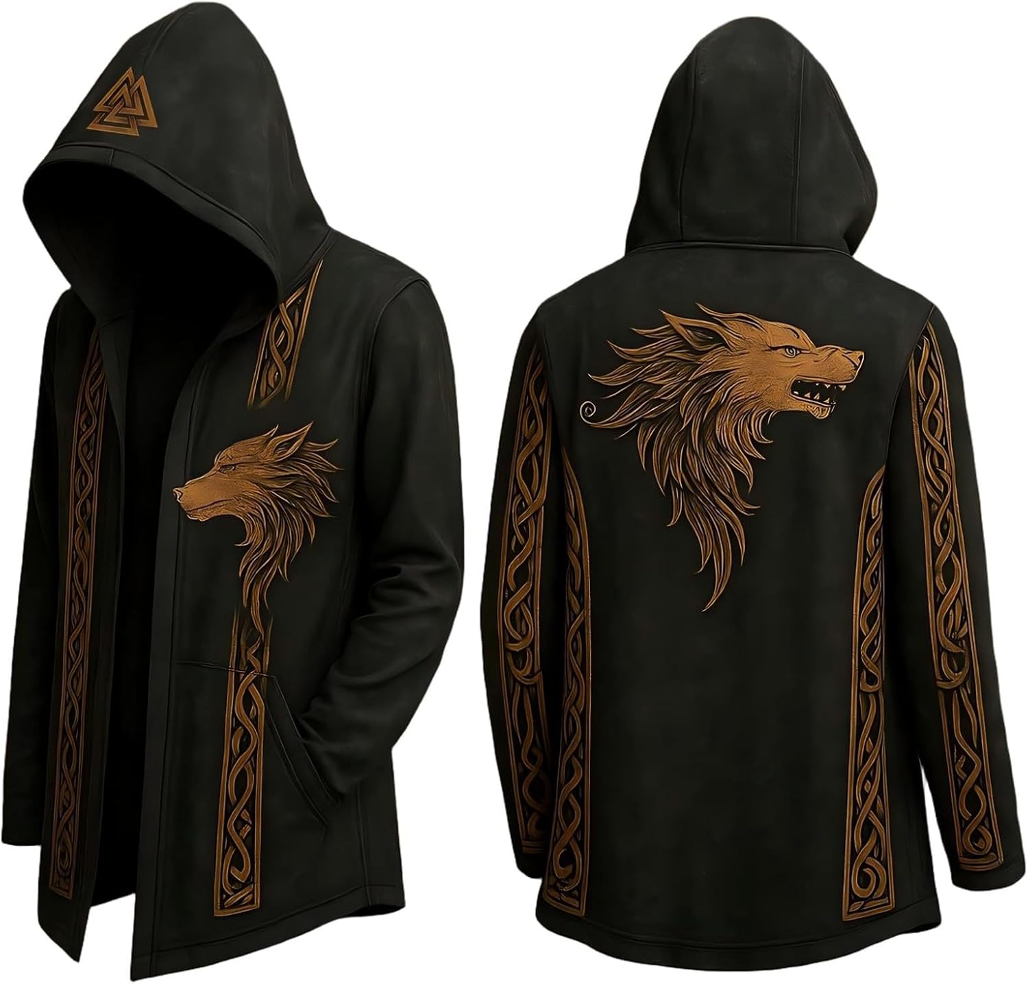 Modeewel Men's Hoodie Nordic Myth 3D Medium Length Cardigan Viking ...