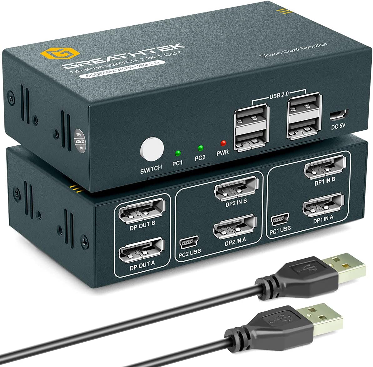 Dual Monitor KVM Switch DisplayPort 4K@60Hz DP 2 Port,KVM Switches 2 PC ...