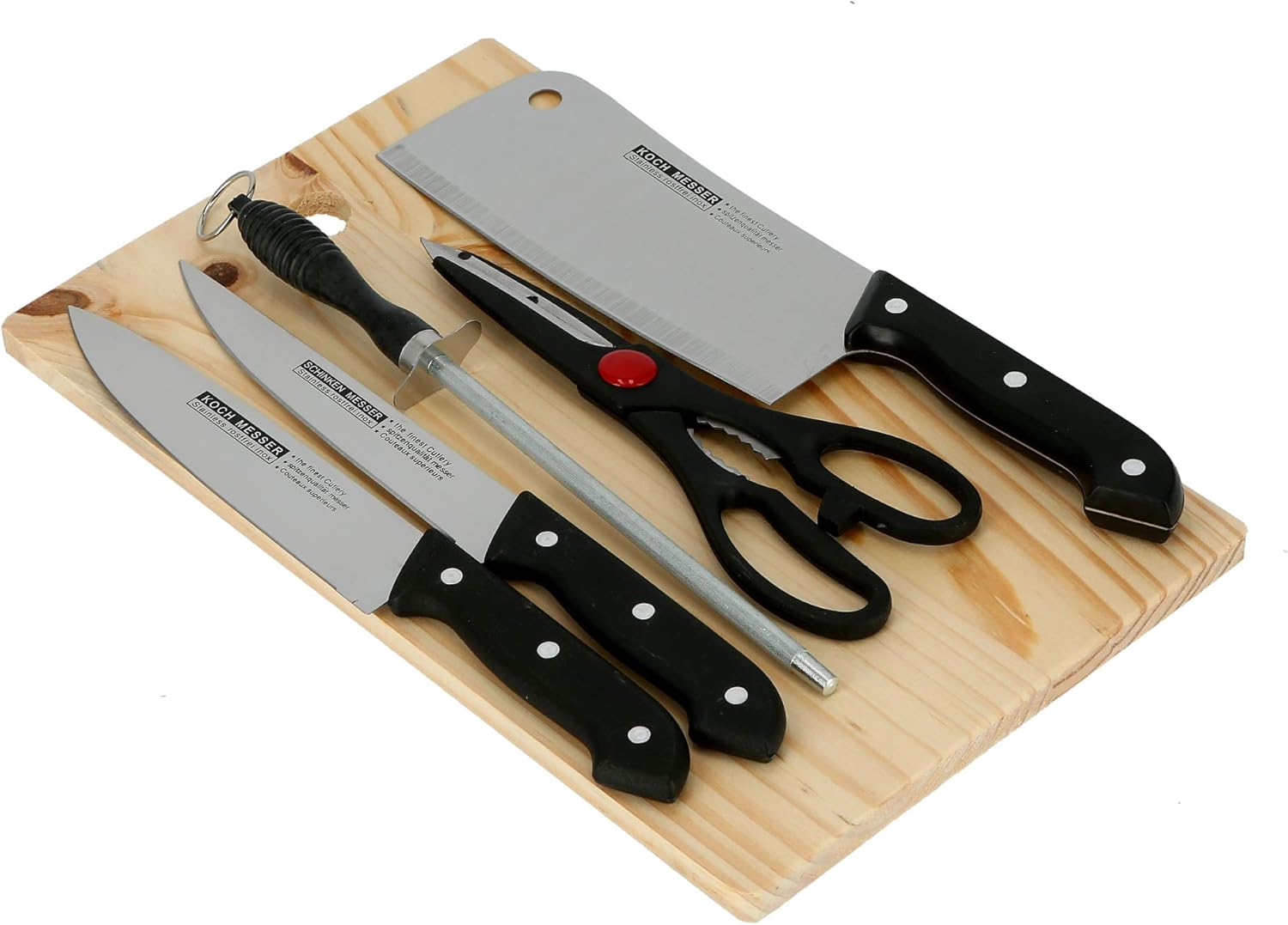 Delcasa 5Pc Knife Set With Wooden Cutting Board Kitchen Knife Set, 5 ...