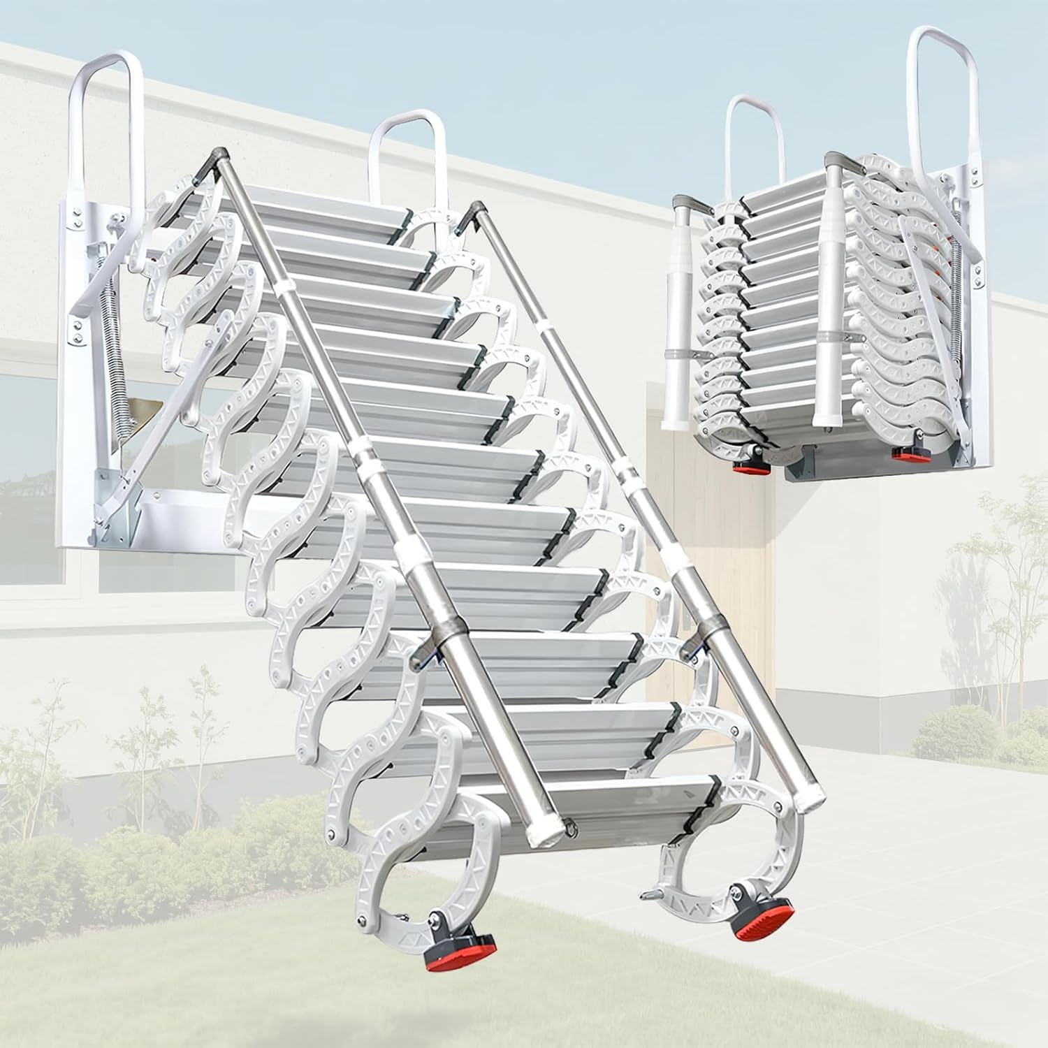 12 Steps Wall Mounted Folding Loft Ladder, Attic Stairs,Retractable ...
