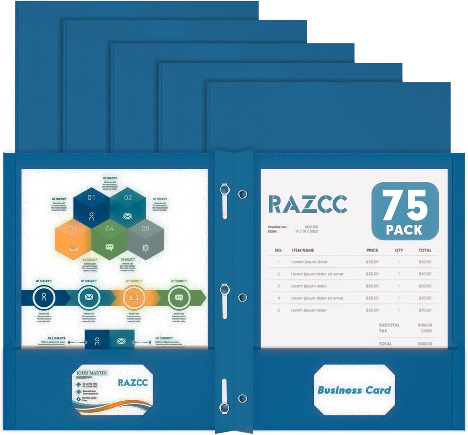 Amazon.com : Two Pocket Folders, RAZCC 75 Pack Two Pocket Folders with ...
