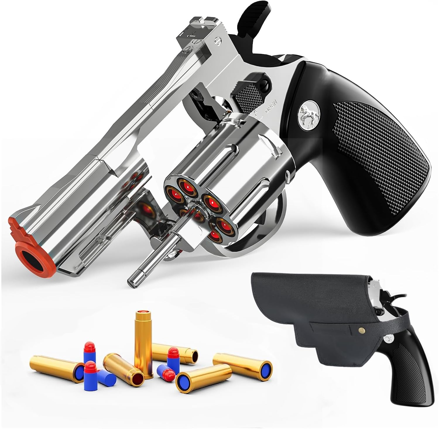 Amazon.com: Revolver Toy Gun with Holster Silver - Soft Bullet Western ...