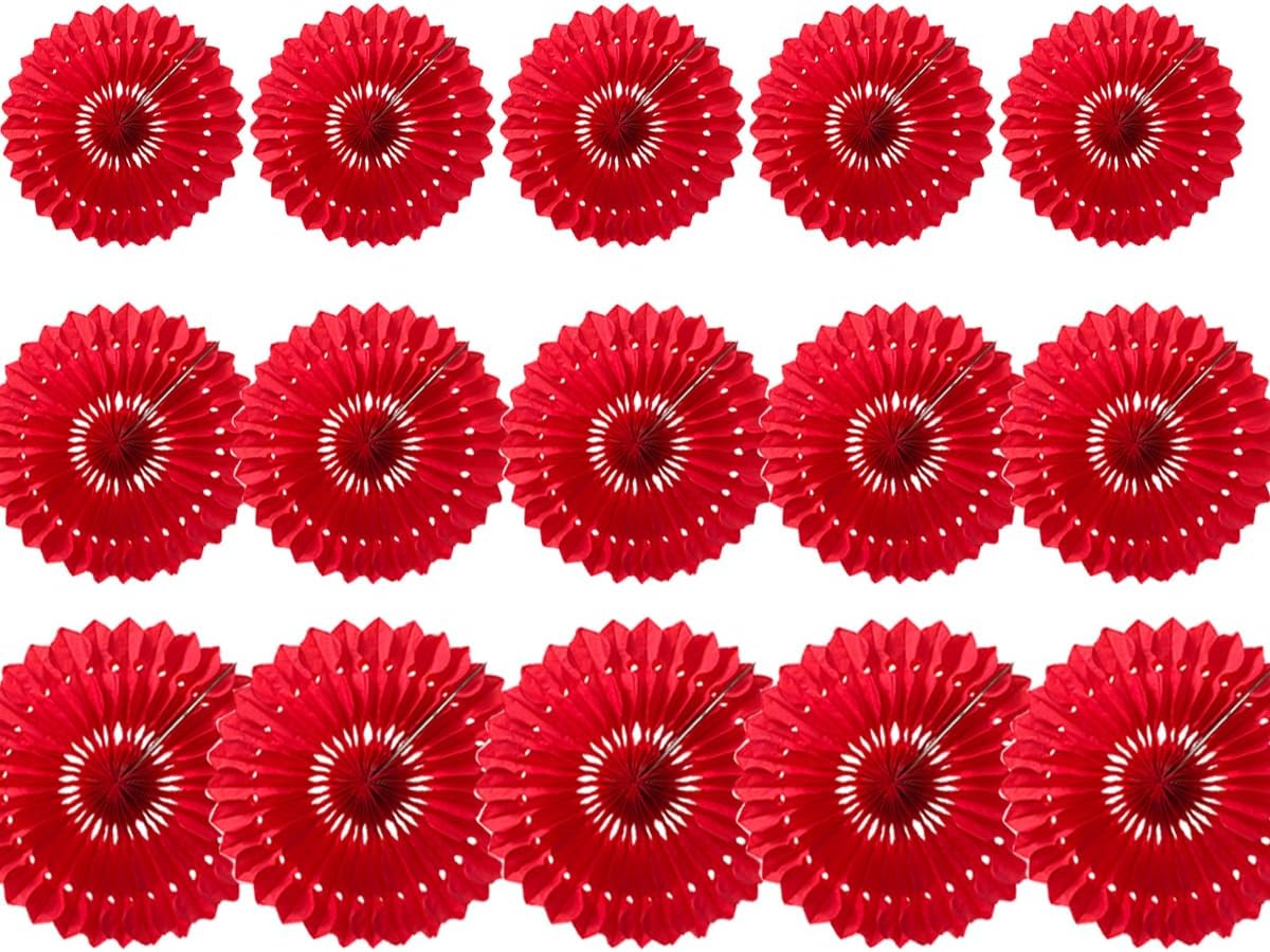 Amazon.com: Meeom 15pcs 6'' 8'' 10'' Red Paper Fans Decorations Round ...