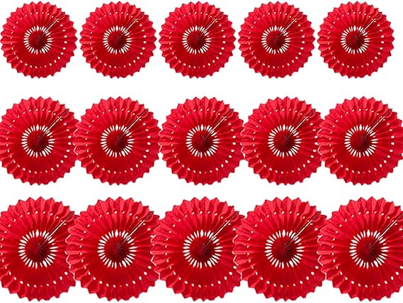 Amazon.com: Meeom 15pcs 6'' 8'' 10'' Red Paper Fans Decorations Round ...