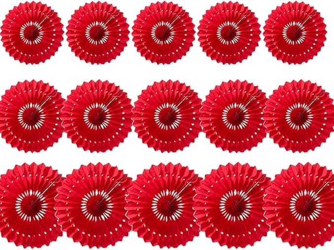 Amazon.com: Meeom 15pcs 6'' 8'' 10'' Red Paper Fans Decorations Round ...