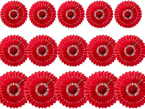 Amazon.com: Meeom 15pcs 6'' 8'' 10'' Red Paper Fans Decorations Round ...